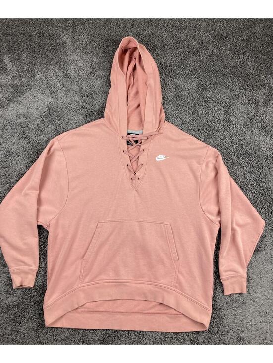 Nike | Tops | Nike Womens Club Lace Up Hoodie Rust Pink Sweatshirt ...